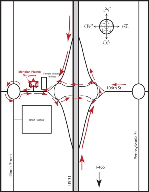 Roundabout Map to Meridian Plastic Surgery